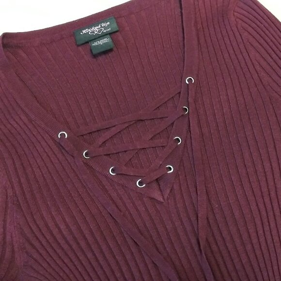 Hooked Up by IOT | Sweaters | Burgundy Knit Lace Up Sweater | Poshmark